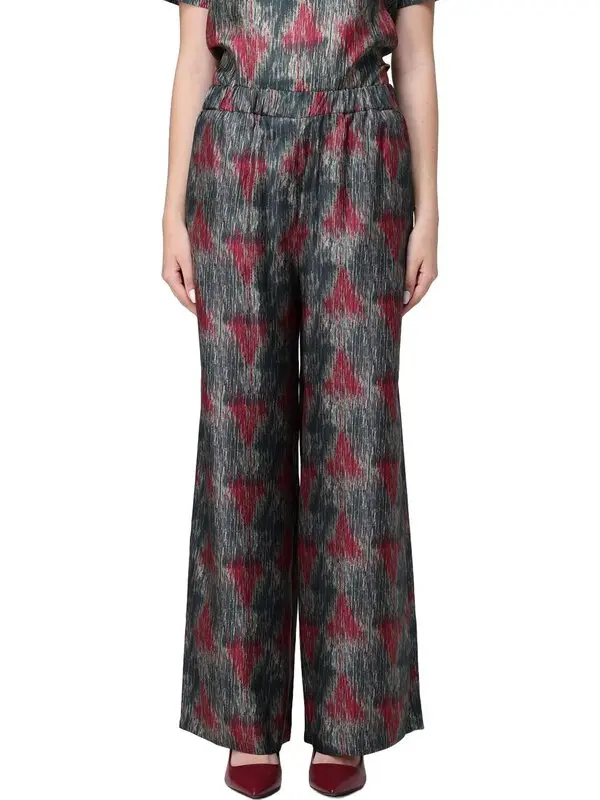 Max Mara Palazzo Trousers In Silk With Abstract Pattern - Charcoal