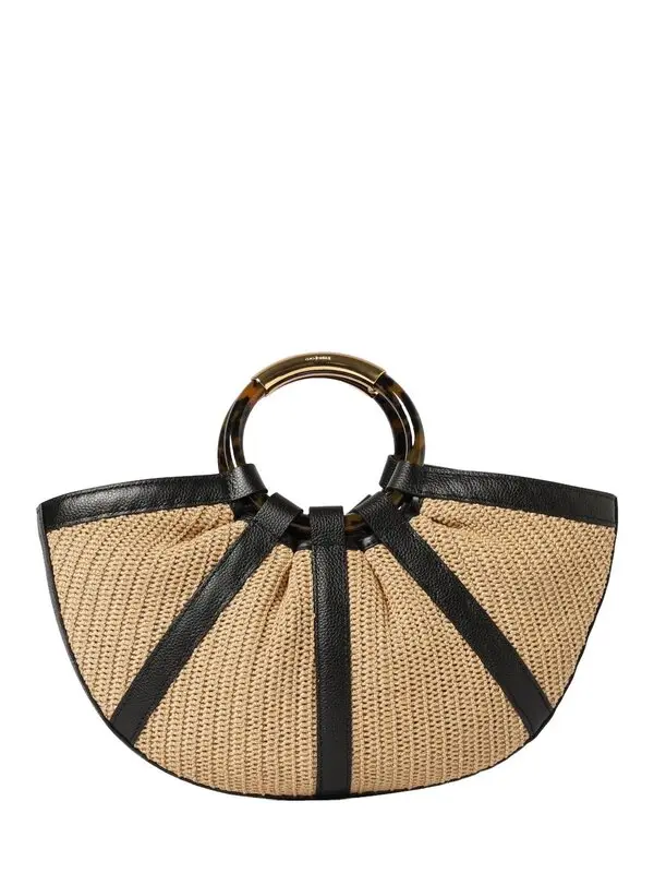 COCCINELLE Shell Medium Bag In Crochet Raffia And Hammered Leather - Beige