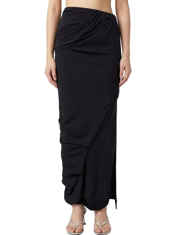 ENTIRE STUDIOS Stretch Cotton Draped Maxi Skirt - Black