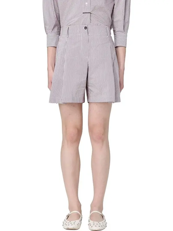 Brunello Cucinelli Striped Cotton Blend Pleated Shorts - Multicolor