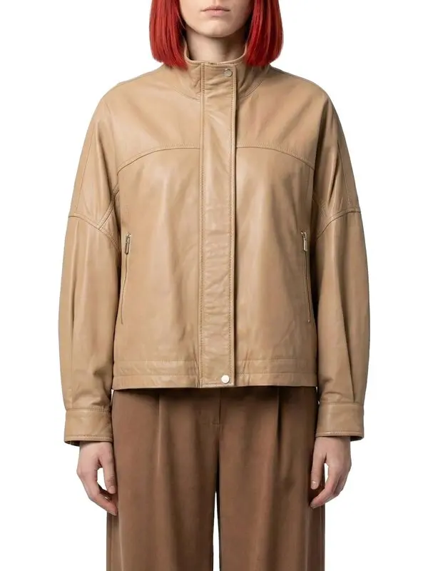 Pinko Leather Biker Jacket - Beige