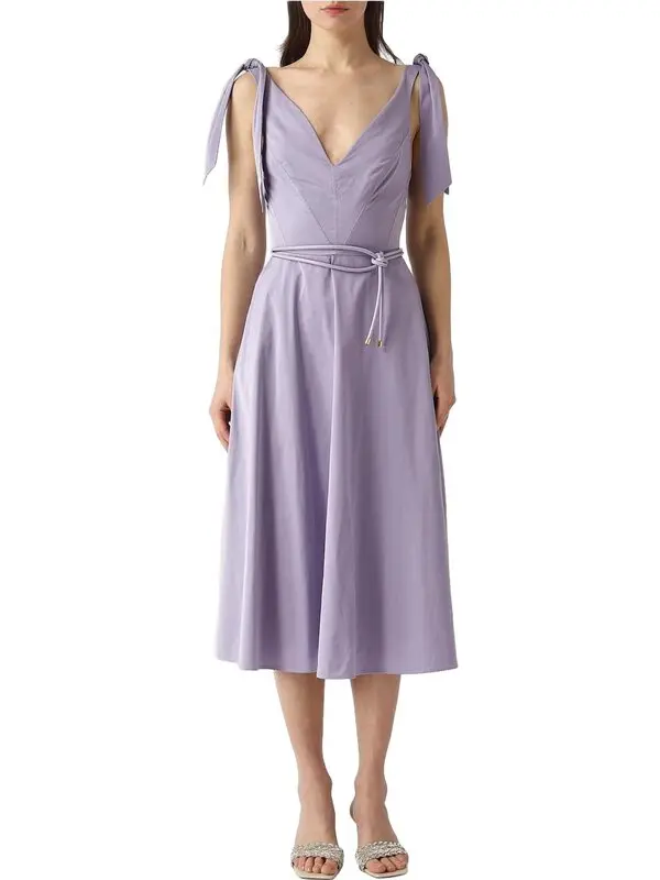 Elisabetta Franchi Midi Dress With V-neckline And Bow Details - Lilac