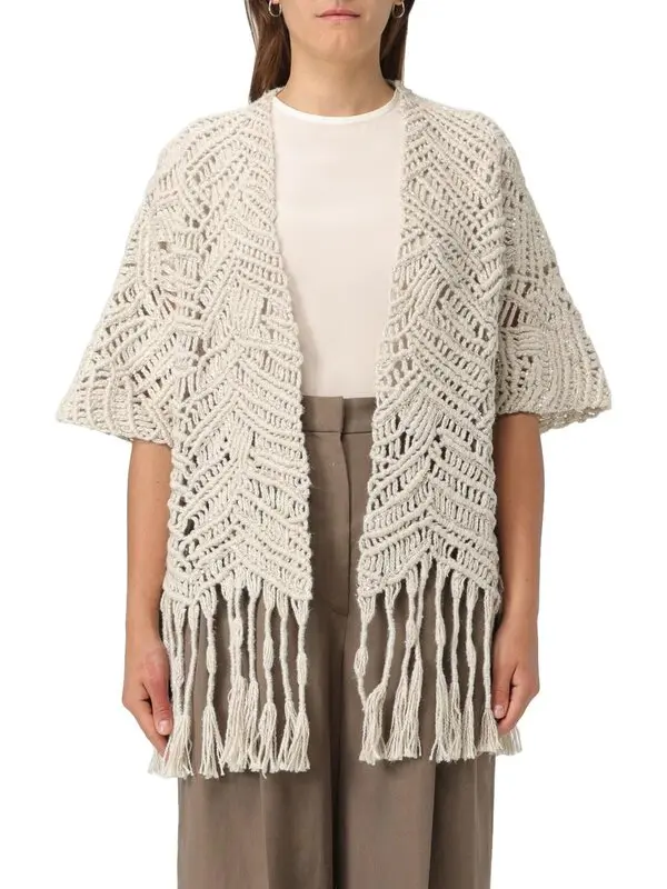 Brunello Cucinelli Open Knit Fringe Cardigan - Beige