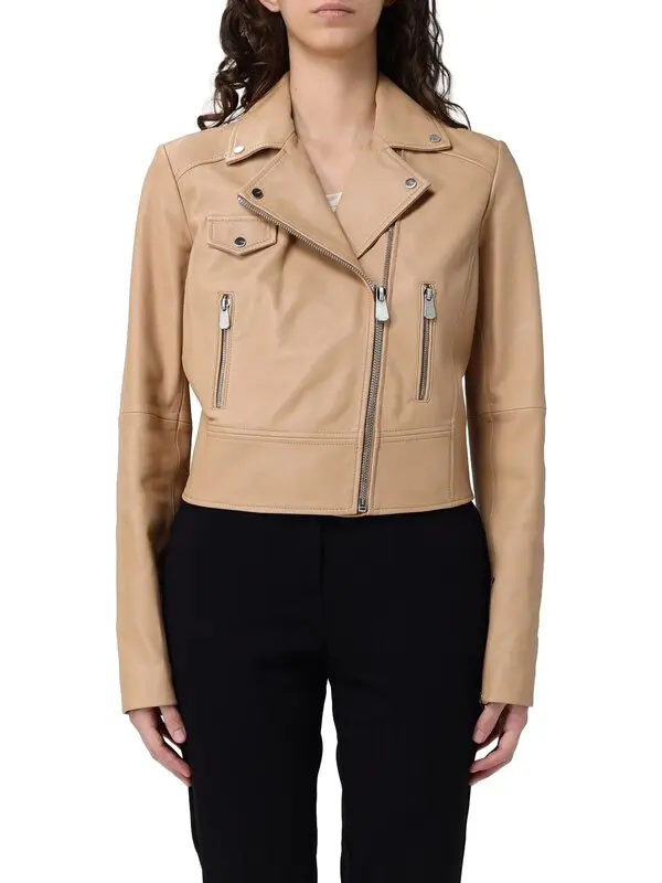 Pinko Faux Leather Biker Jacket - Beige
