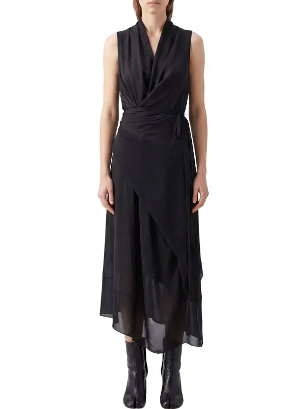 MAISON MARGIELA Asymmetrical Draped Midi Dress - Black