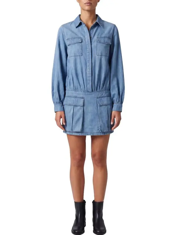7 For All Mankind Denim Utility Shirt Dress - Blue