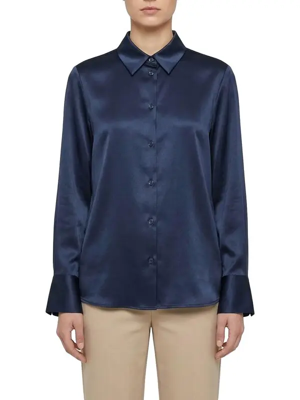 Max Mara Silk Blend Long Sleeve Shirt - Blue 1