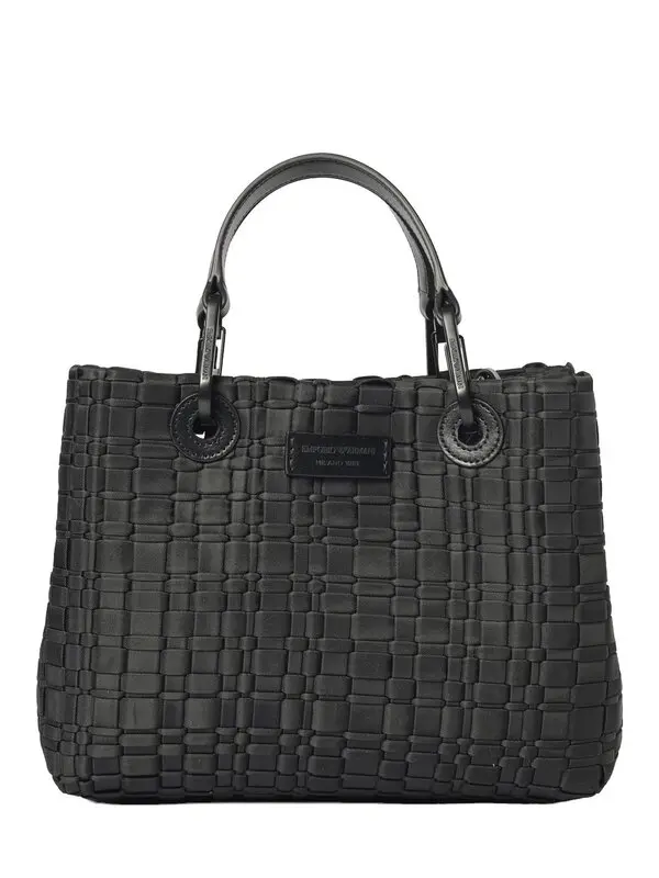 Emporio Armani Woven Polyamide Handbag With Logo - Black