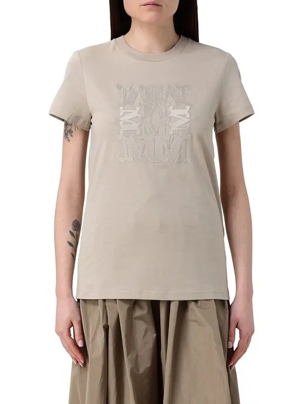 Max Mara Cotton T-shirt With Logo - Beige