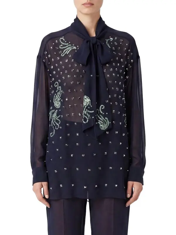 Dries Van Noten Embellished Sheer Blouse - Blue