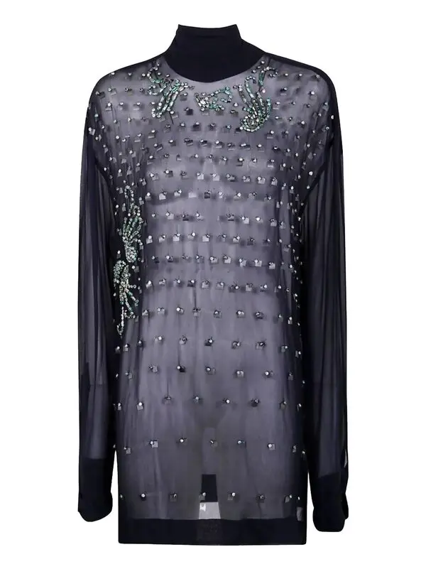 Dries Van Noten Embellished Sheer Blouse - Navy