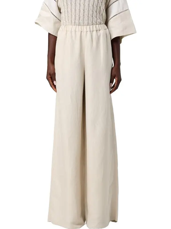 Max Mara Linen Silk Palazzo Trousers - Beige
