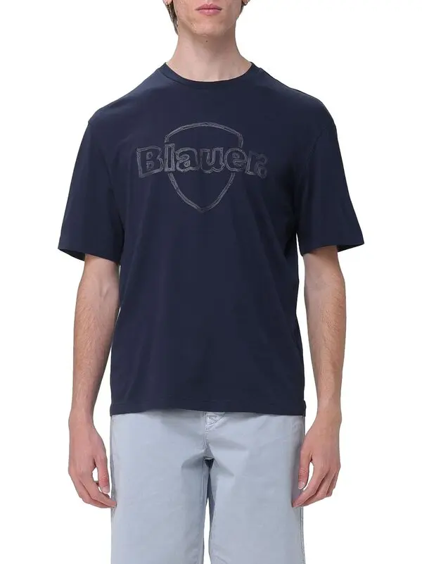 BLAUER. Cotton T-shirt With Logo - Blue