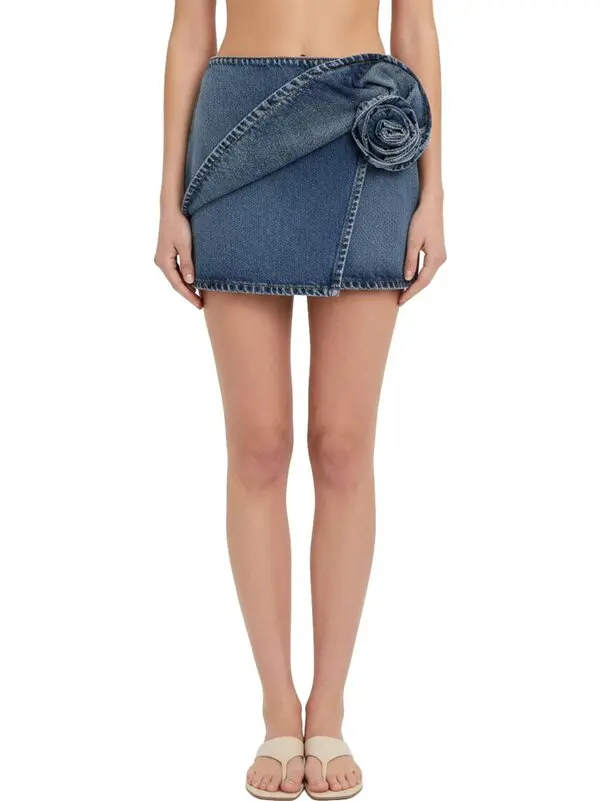 Magda Butrym Denim Mini Skirt With Floral Appliqu - Blue