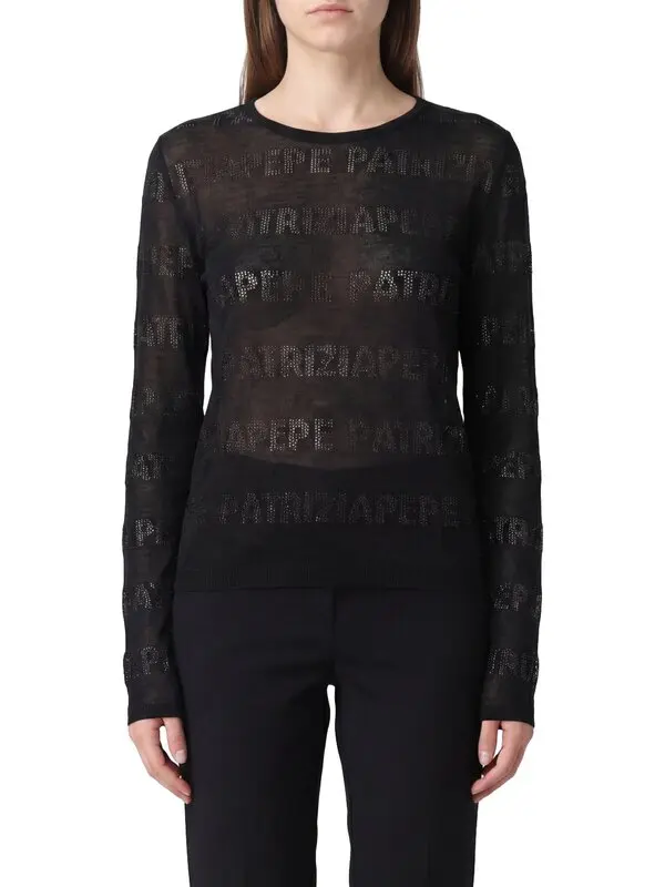 Patrizia Pepe Viscose Blend Sweater With Perforated Logo - Black