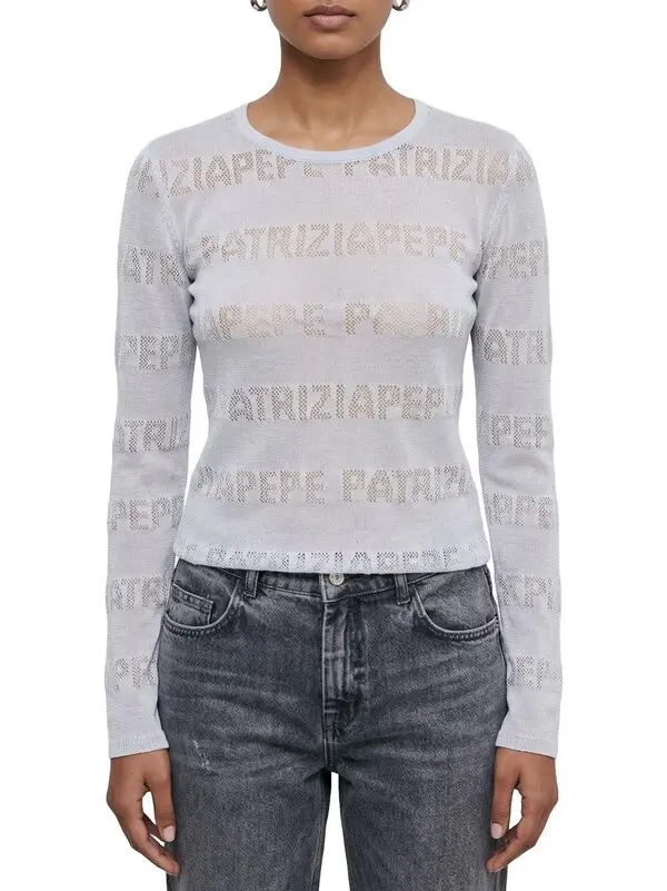 Patrizia Pepe Viscose Blend Sweater With Perforated Logo - Grey