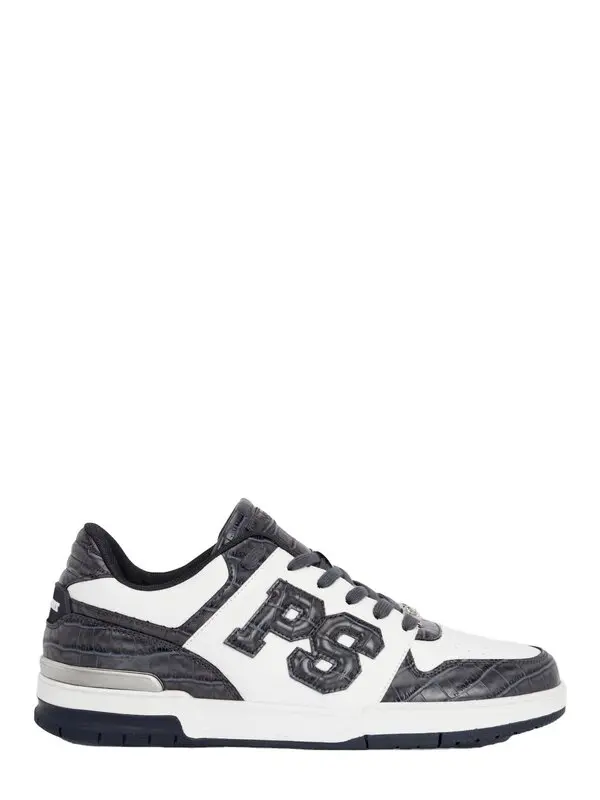 PLEIN SPORT Crocodile Print Leather Lace-up Sneakers - White 2