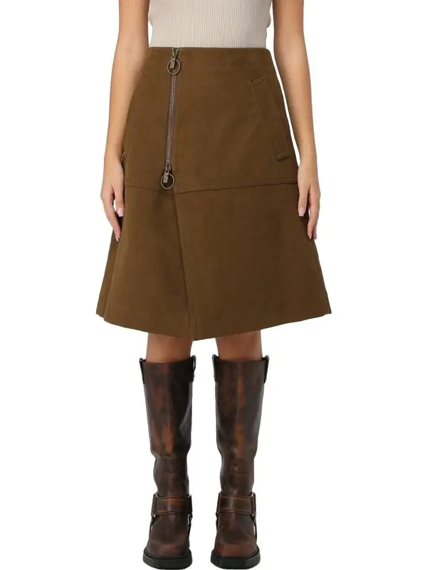 Burberry Asymmetrical Zip Up Skirt - Brown