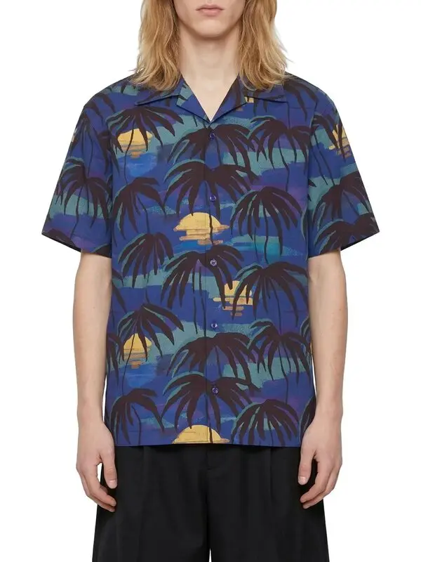 Drole De Monsieur Printed Cotton Casual Shirt - Blue