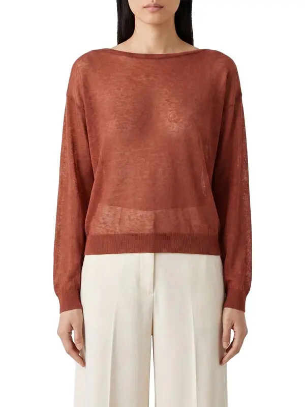 Patrizia Pepe Wool And Cashmere Blend Boat Neck Sweater - Brown