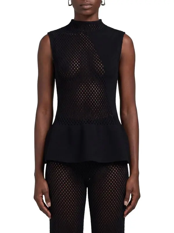 Alaïa Sleeveless Mock Neck Mesh Top - Black