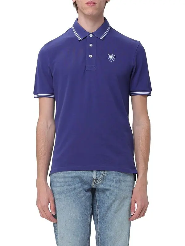 BLAUER. Cotton Polo Shirt With Emblem - Blue