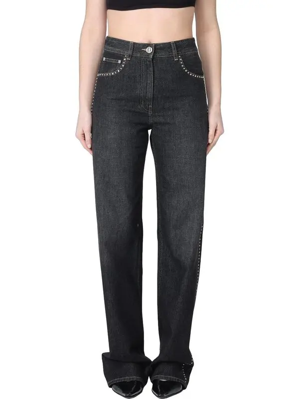 Versace Straight Leg Jeans With Embroidered Detail - Black