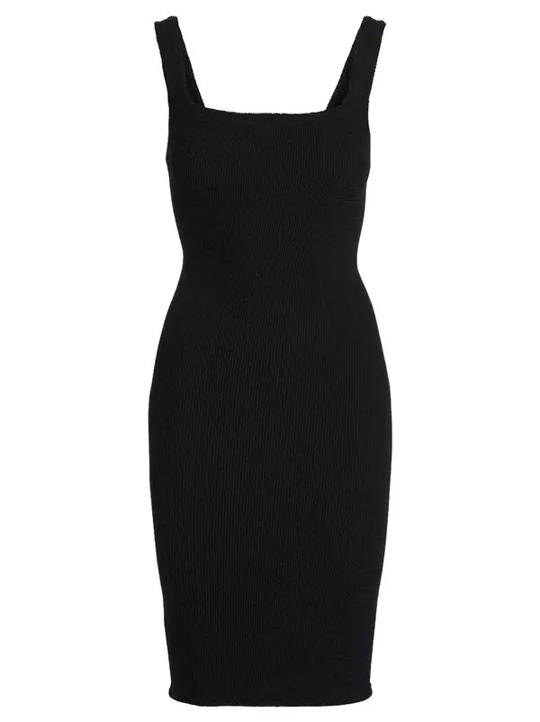 Hunza G Ribbed Square Neck Midi Dress - Black
