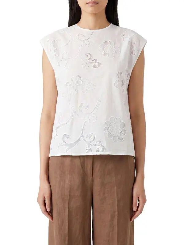 SEMICOUTURE Embroidered Cotton And Lace Top - White