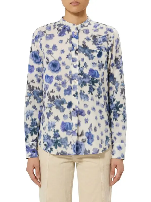 Isabel Marant Étoile Long Sleeve Mandarin Collar Floral Shirt - Blue