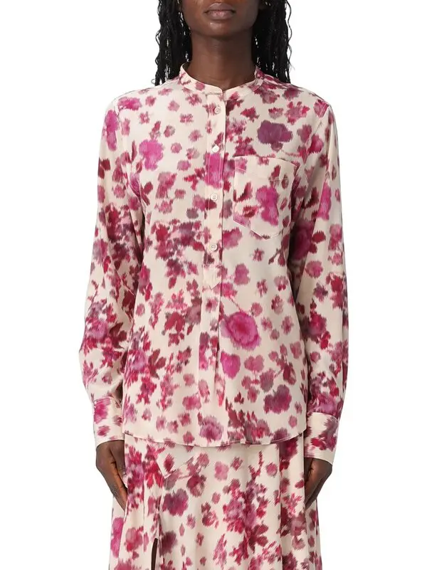 Isabel Marant Étoile Long Sleeve Mandarin Collar Floral Shirt - Pink