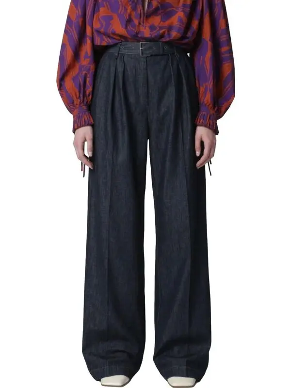 Dries Van Noten Wide Leg Denim Palazzo Trousers - Blue