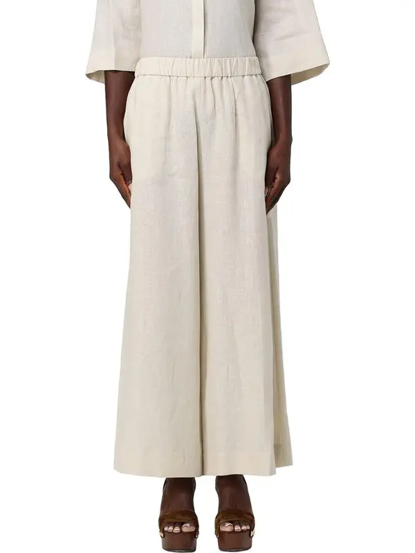 Max Mara Linen Wide Leg Cropped Trousers - Beige
