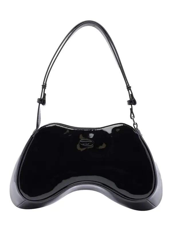 DIESEL® Play Shoulder Bag In Patent Faux Leather - Black