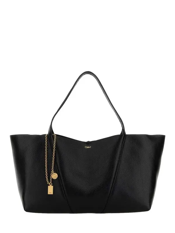 Chloé East-west Spin Shoulder Bag In Grained Leather - Black