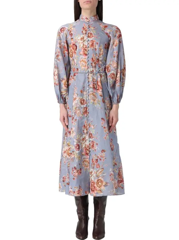 Zimmermann Floral Print Button Up Dress - Blue