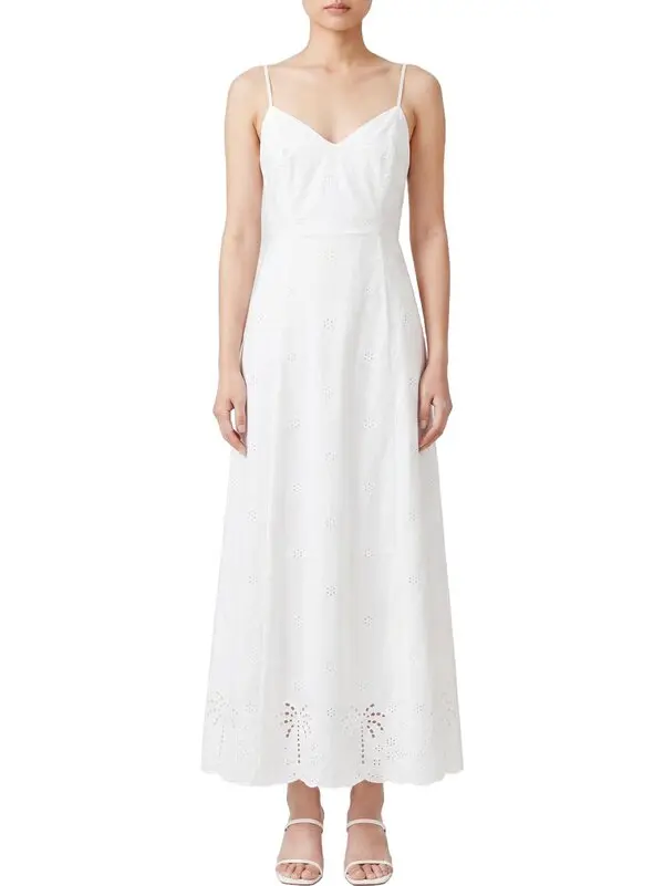 MC2 SAINT BARTH Broderie Anglaise A-line Midi Dress With V-neck And Thin Straps - White
