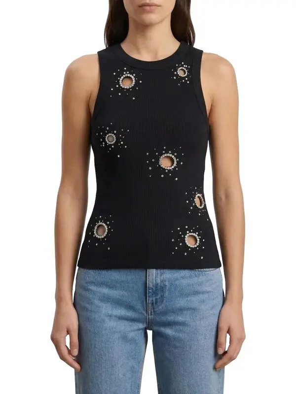 DES_PHEMMES Ribbed Jersey Top With Appliqué Detailing - Black