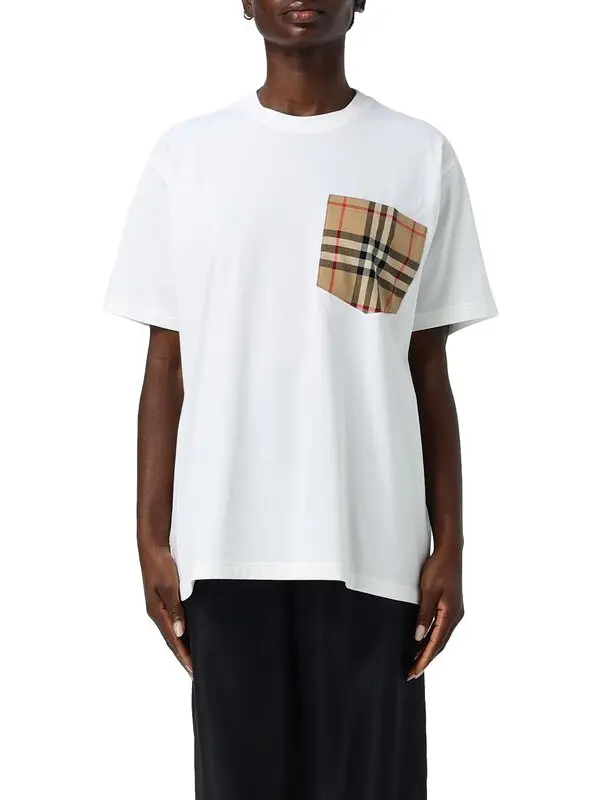 Burberry T-shirt With Iconic Check Pocket - White
