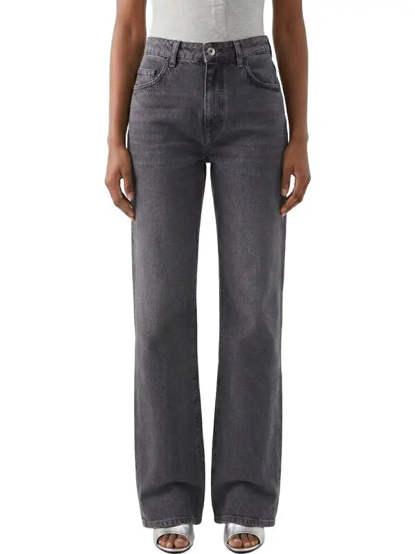 Patrizia Pepe High Waisted Straight Leg Denim Jeans - Grey