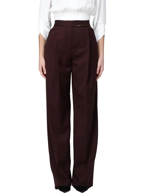 Elisabetta Franchi Virgin Wool Blend Wide Leg Trousers - Brown