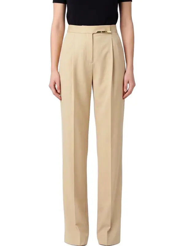 Elisabetta Franchi Virgin Wool Blend Wide Leg Trousers - Camel