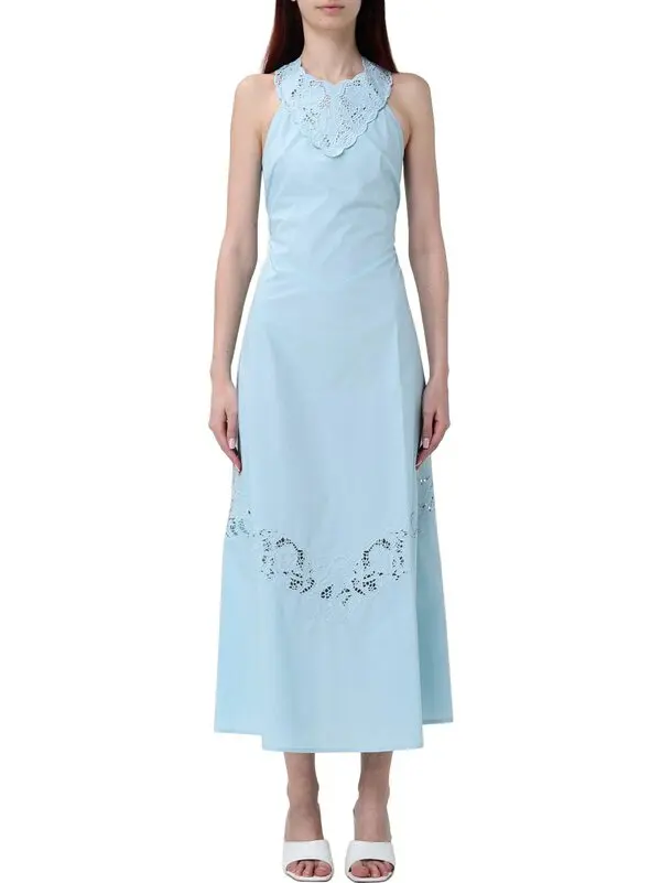 TWINSET Cotton Midi Dress With Lace Detailing - Sky