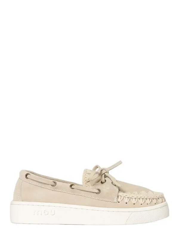 Mou Suede Low Top Sneakers With Woven Detailing - Beige