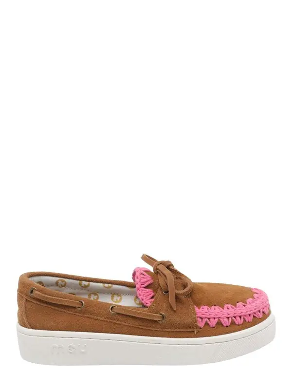 Mou Suede Low Top Sneakers With Woven Detailing - Brown