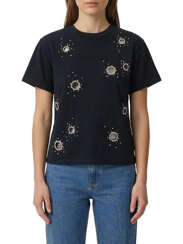 DES_PHEMMES Cotton Crew Neck T-shirt With Appliqués - Black