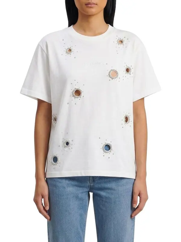 DES_PHEMMES Cotton Crew Neck T-shirt With Appliqués - White