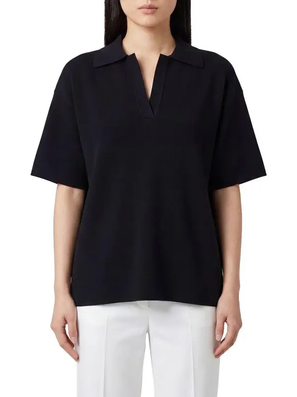 PAROSH Dropped Shoulder Polo Shirt P.a.r.o.s.h. In Viscose Blend With V-neck - Black