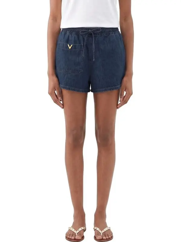 Valentino Garavani Cotton Denim Shorts With Drawstring Waist - Blue