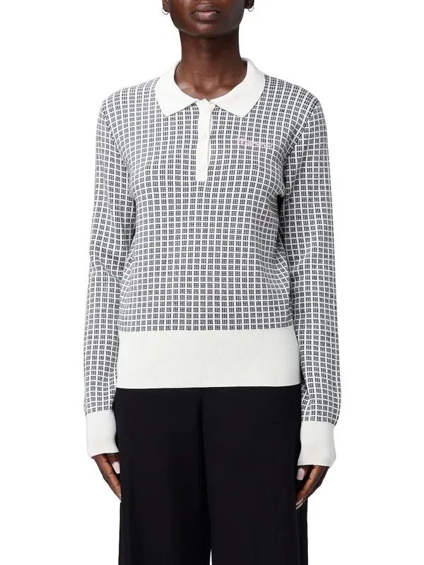 Marni Checked Virgin Wool And Silk Long Sleeve Polo Shirt - Grey